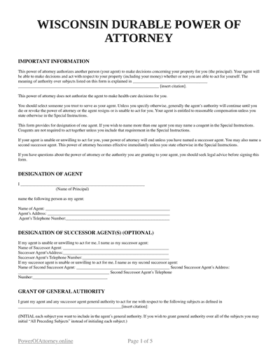 Free Wisconsin (WI) Power of Attorney Forms & Templates | PDF