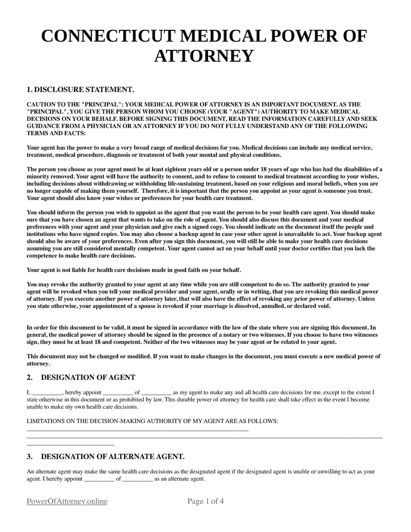 Free Connecticut (CT) Medical Power of Attorney Forms & Templates | PDF