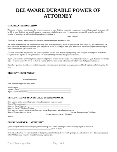 Free Delaware (DE) Power of Attorney Forms & Templates | PDF