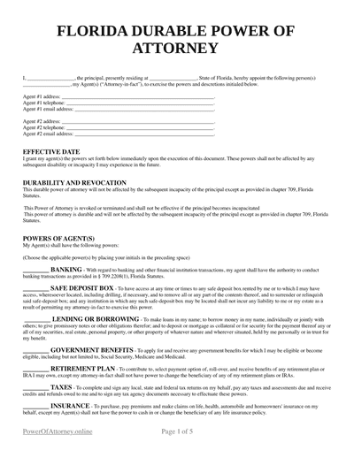 Free Florida (FL) Durable Power of Attorney Forms & Templates | PDF
